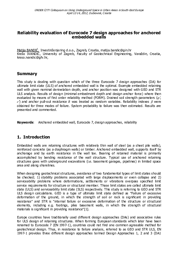 (PDF) Evaluating Eurocode 7 Design Approaches for Retaining Walls