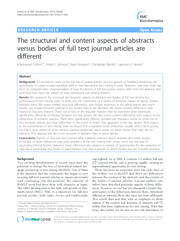 (PDF) The structural and content aspects of abstracts versus bodies of ...