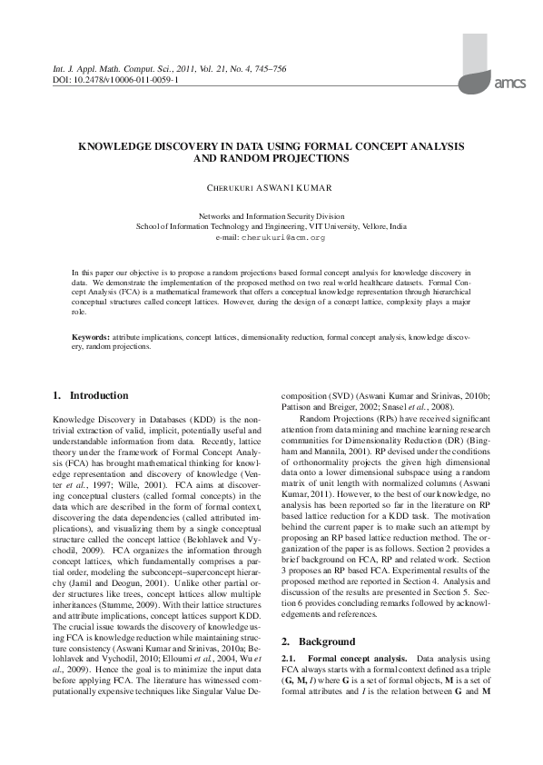 Pdf Knowledge Discovery In Data Using Formal Concept Analysis And Random Projections