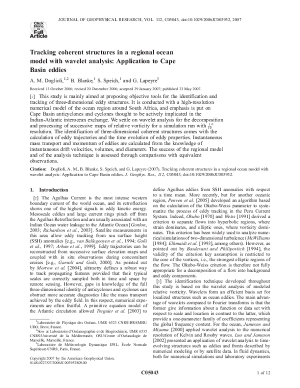 (PDF) Tracking coherent structures in a regional ocean model with wavelet analysis: Application ...