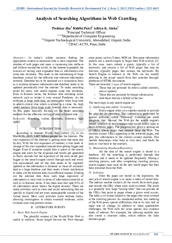 (PDF) Analysis of Searching Algorithms in Web Crawling