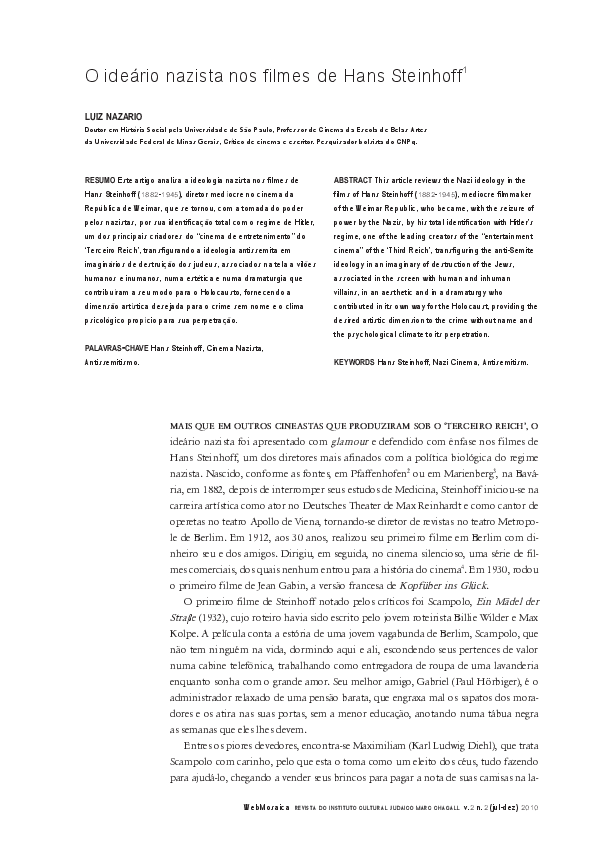(PDF) Luiz Nazario - O ideário nazista nos filmes de Hans Steinhoff (2010)