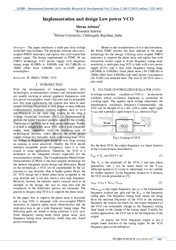 (PDF) Implementation and design Low power VCO