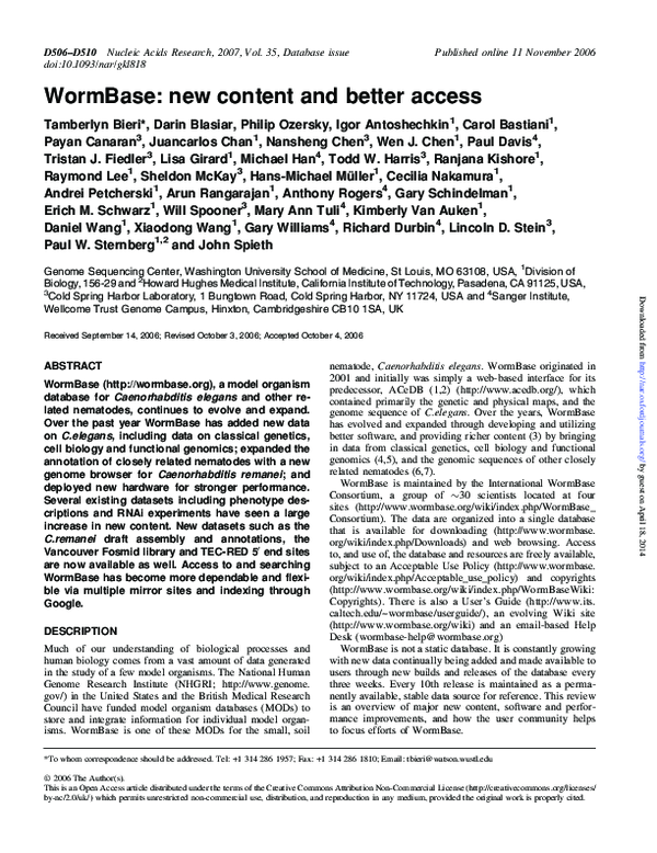 (PDF) WormBase: new content and better access