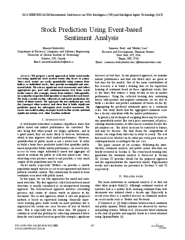 (PDF) Stock Prediction Using Event-based Sentiment Analysis