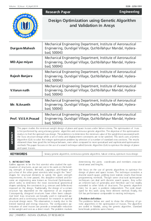Pdf Genetic Algorithm For Truss Design Optimization