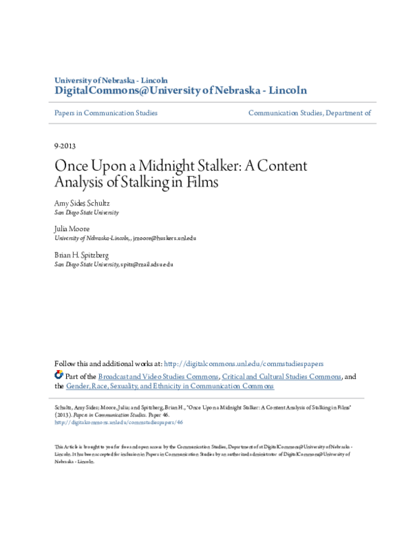 (PDF) Once Upon a Midnight Stalker: A Content Analysis of Stalking in Films