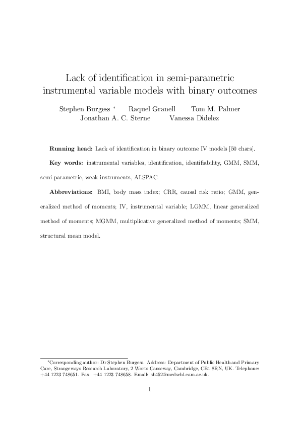 (PDF) Lack of identification in semi-parametric instrumental variable models with binary outcomes