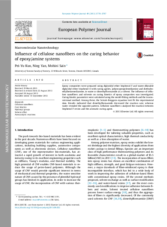 (PDF) Influence of cellulose nanofibers on the curing behavior of epoxy ...