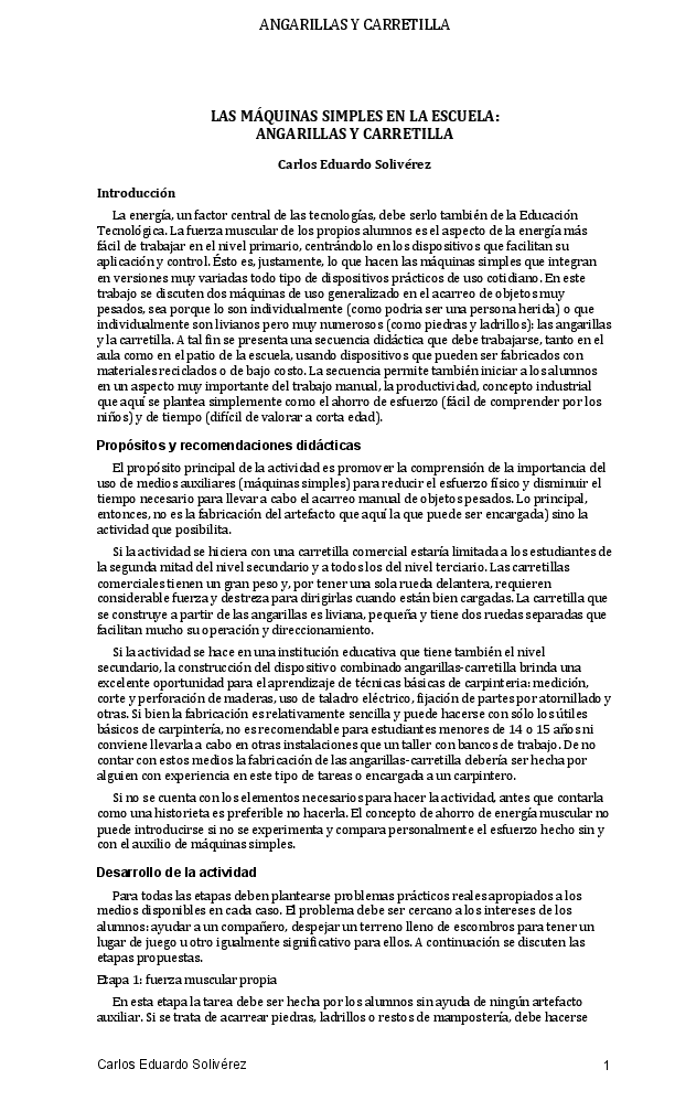 (PDF) Las máquinas simples en la escuela: angarillas y carretilla