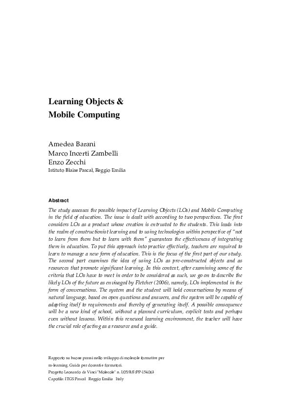 (PDF) Learning Objects & Mobile Computing