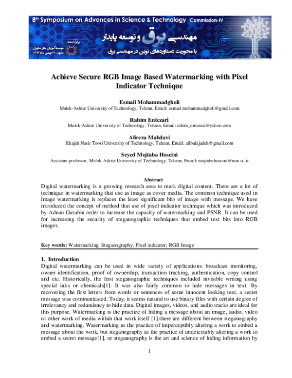 (PDF) Achieve Secure RGB Image Based Watermarking with Pixel Indicator Technique