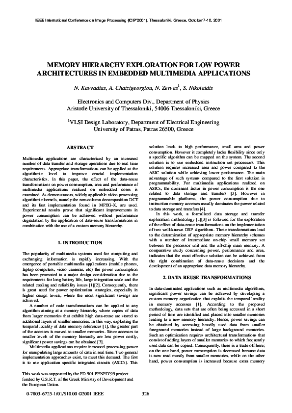 Pdf Memory Hierarchy Exploration For Low Power Architectures In Embedded Multimedia Applications