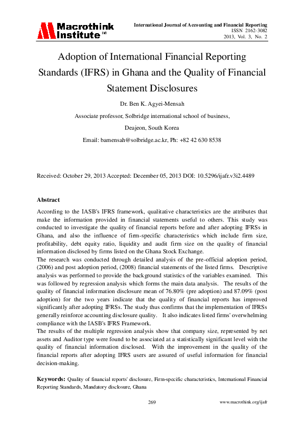 (PDF) Adoption of International Financial Reporting Standards (IFRS) in Ghana and the Quality of ...