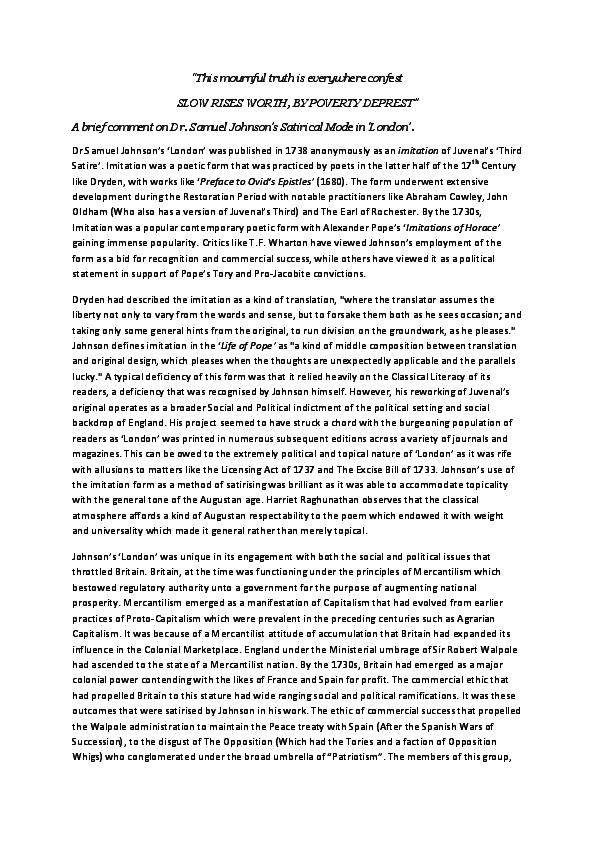 (PDF) A Critical Comment on Samuel Johnson's 'London'