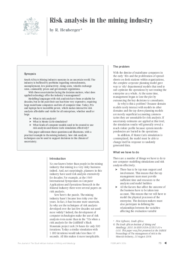 (PDF) Risk analysis in the mining industry