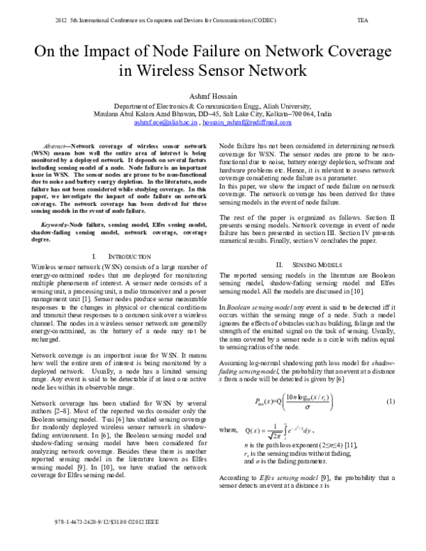 (PDF) On the Impact of Node Failure on Network Coverage in Wireless Sensor Network