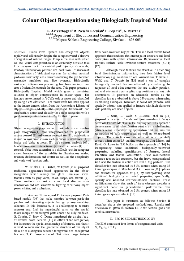 Pdf Colour Object Recognition Using Biologically Inspired Model