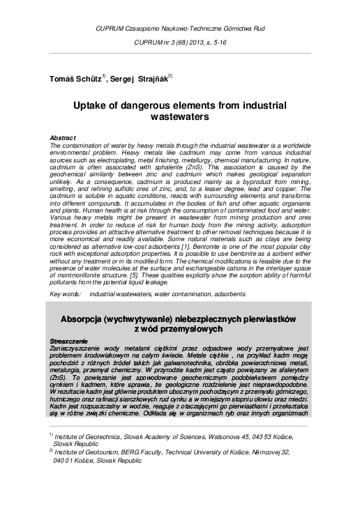 (PDF) Uptake of dangerous elements from industrial wastewaters. In ...