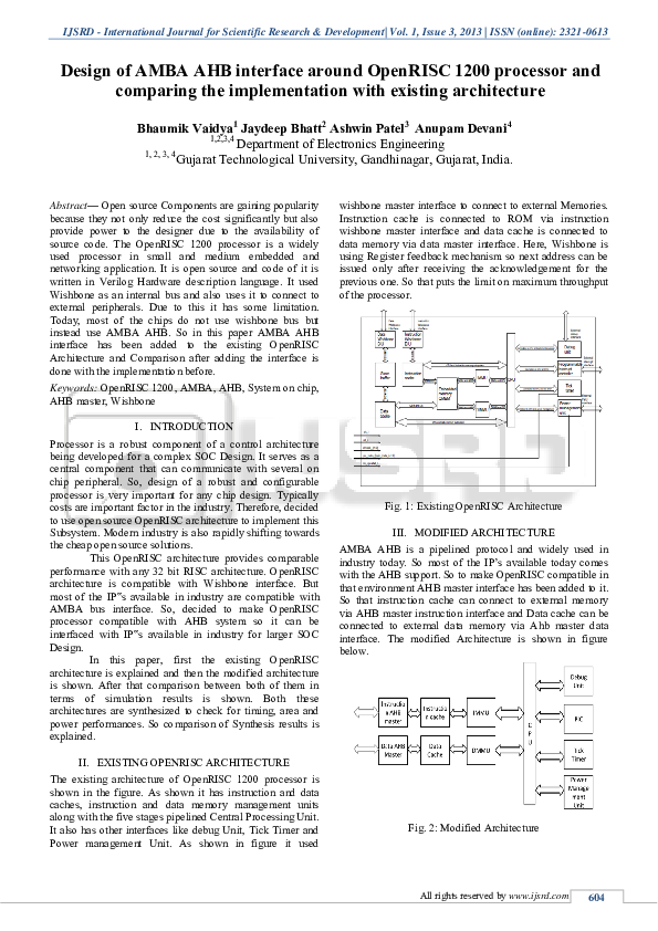 (PDF) Design of AMBA AHB interface around OpenRISC 1200 processor and comparing the ...