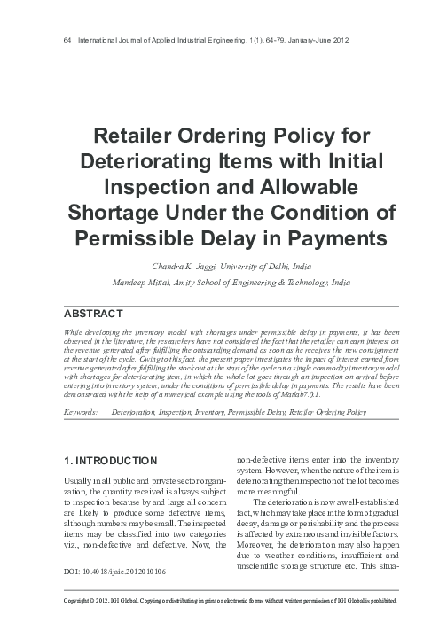 Pdf Retailer Ordering Policy For Deteriorating Items With Initial Inspection And Allowable