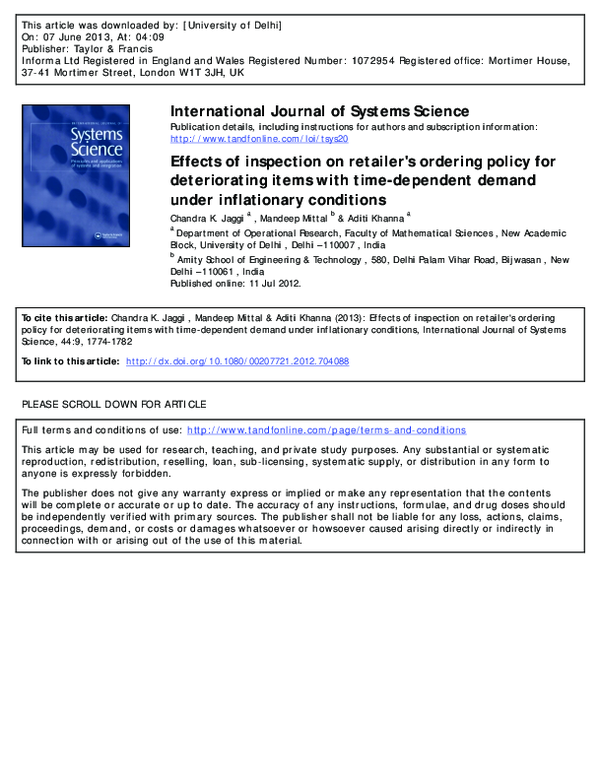 Pdf Effects Of Inspection On Retailers Ordering Policy For Deteriorating Items With Time
