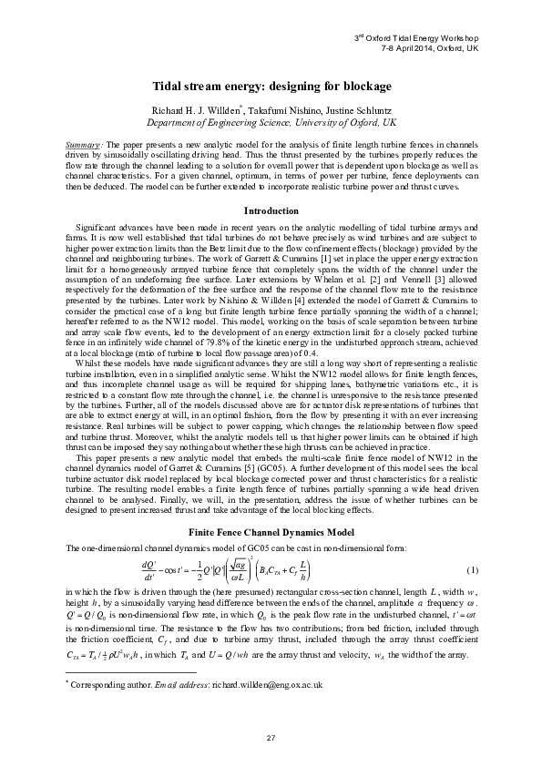 (PDF) Tidal stream energy: designing for blockage