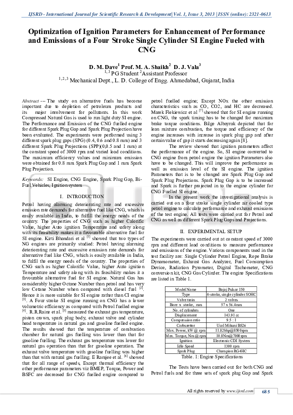 (PDF) Optimization of Ignition Parameters for Enhancement of Performance and Emissions of a Four ...