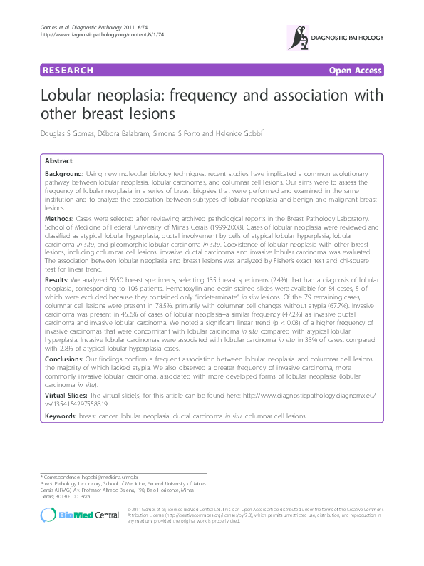 (PDF) Lobular neoplasia: frequency and association with other breast ...