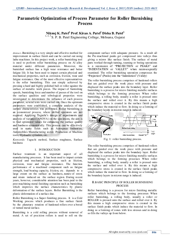 (PDF) Parametric Optimization of Process Parameter for Roller Burnishing Process