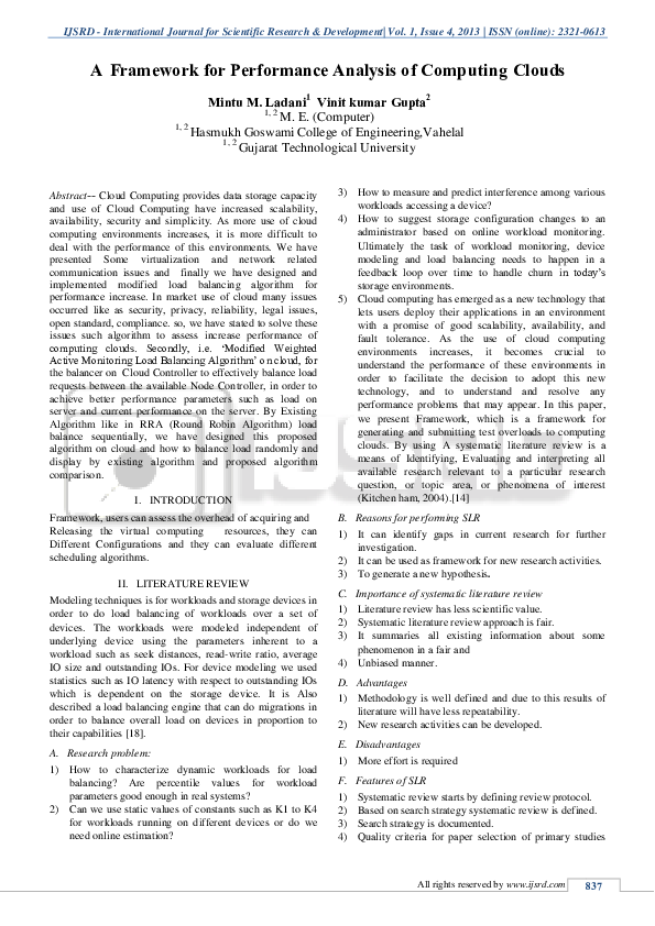 Pdf A Framework For Performance Analysis Of Computing Clouds