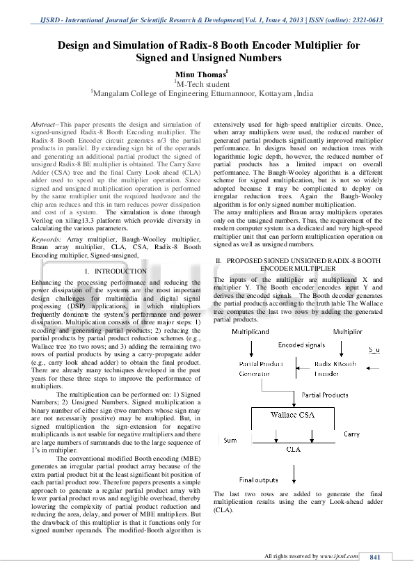 Pdf Design And Simulation Of Radix 8 Booth Encoder Multiplier For Signed And Unsigned Numbers