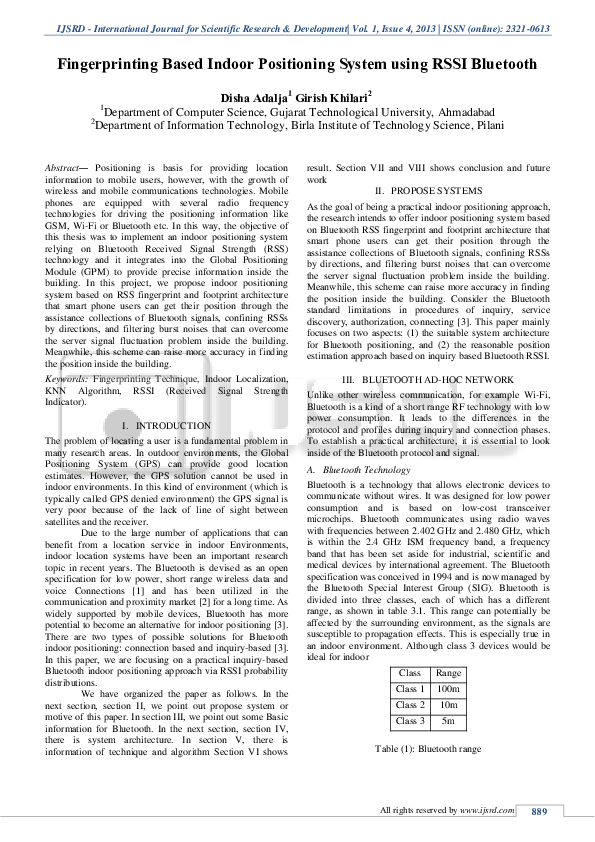 Pdf Fingerprinting Based Indoor Positioning System Using Rssi Bluetooth