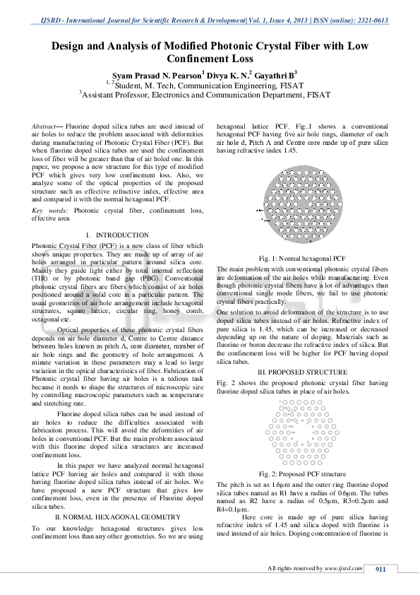 (PDF) Design and Analysis of Modified Photonic Crystal Fiber with Low Confinement Loss