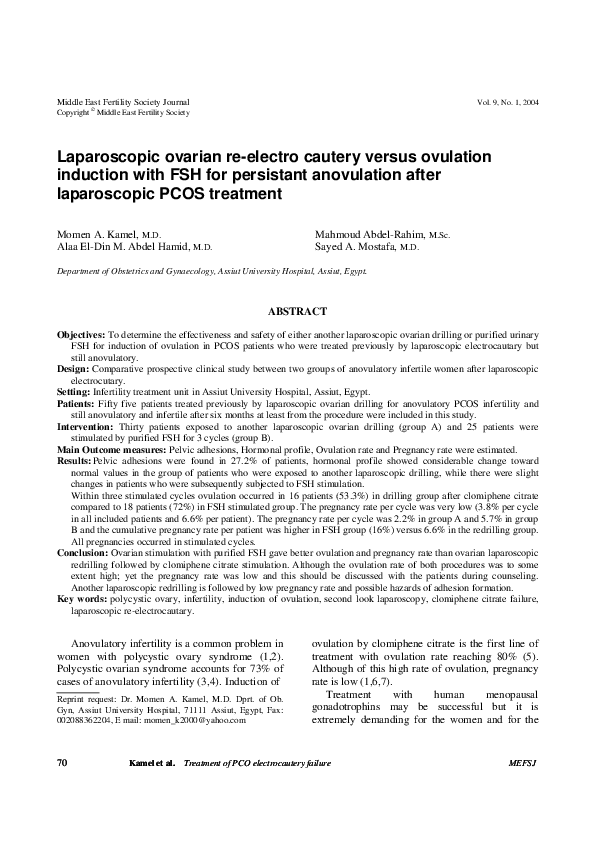 (PDF) Laparoscopic ovarian re-electro cautery versus ovulation ...