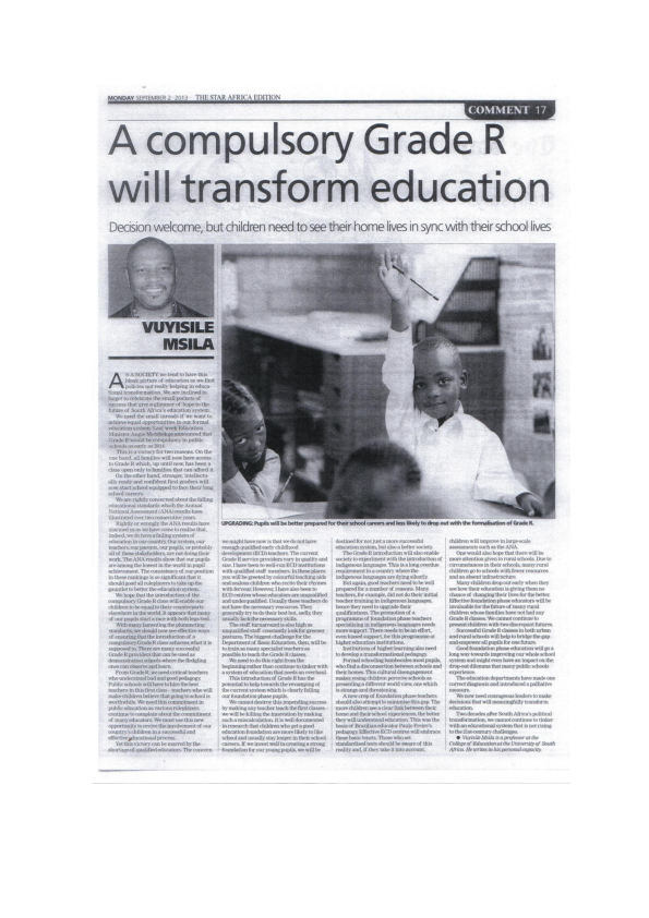 (DOC) A compulsory grade R will transform education