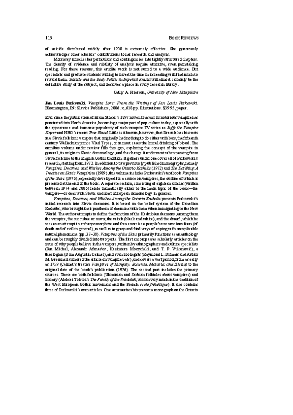 (PDF) Review of Jan Louis Perkowski. Vampire Lore: From the Writings of ...