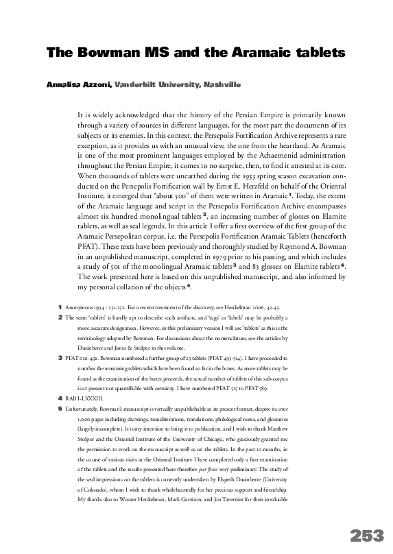 (PDF) The Bowman MS and the Aramaic Tablets