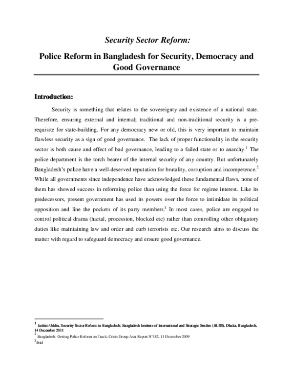 Doc Security Sector Reform Police Reform In Bangladesh For Security