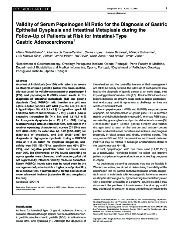 (PDF) Validity of Serum Pepsinogen I/II Ratio for the Diagnosis of ...