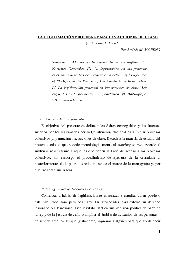 (PDF) LEGITIMACIÓN PROCESAL PARA LAS ACCIONES DE CLASE