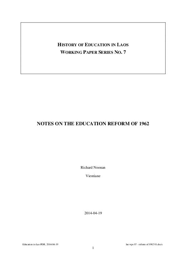 (PDF) Notes on the Education Reform of 1962 in Laos