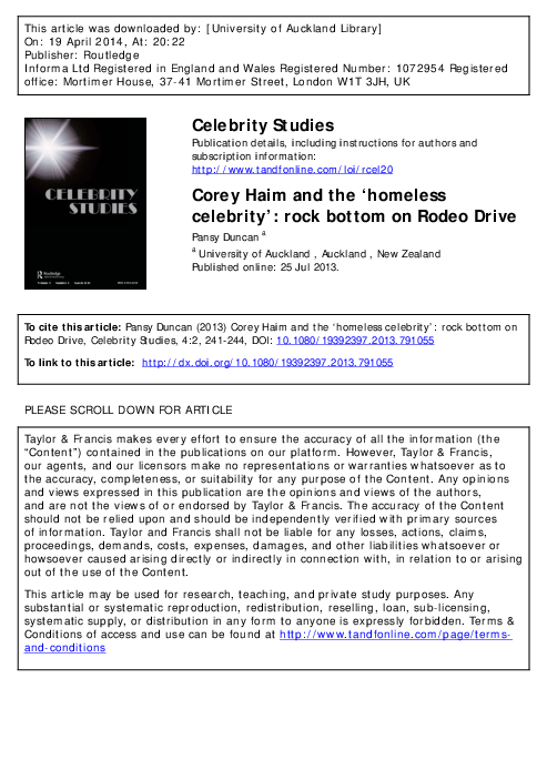 (PDF) “Rock Bottom on Rodeo Drive: Corey Haim and the 'Homeless Celebrity'”