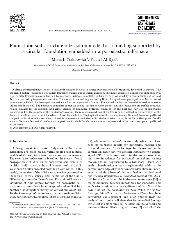 (PDF) Plain strain soil–structure interaction model for a building ...