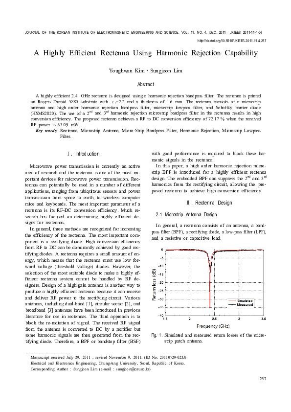 (PDF) A Highly Efficient Rectenna Using Harmonic Rejection Capability