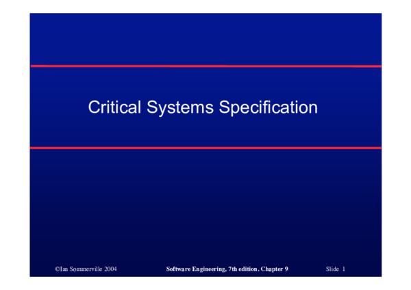 (PDF) Ian Sommerville 2004 Critical Systems Specification