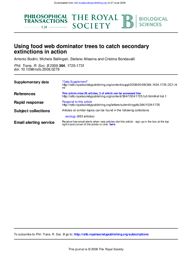 (PDF) Using food web dominator trees to catch secondary extinctions in ...