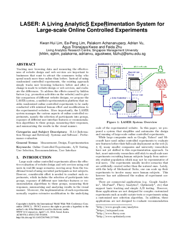 (PDF) LASER: A Living AnalyticS ExpeRimentation System for Large-scale Online Controlled Experiments