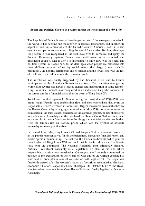 (PDF) Social and Political System in France during the Revolution of 1789