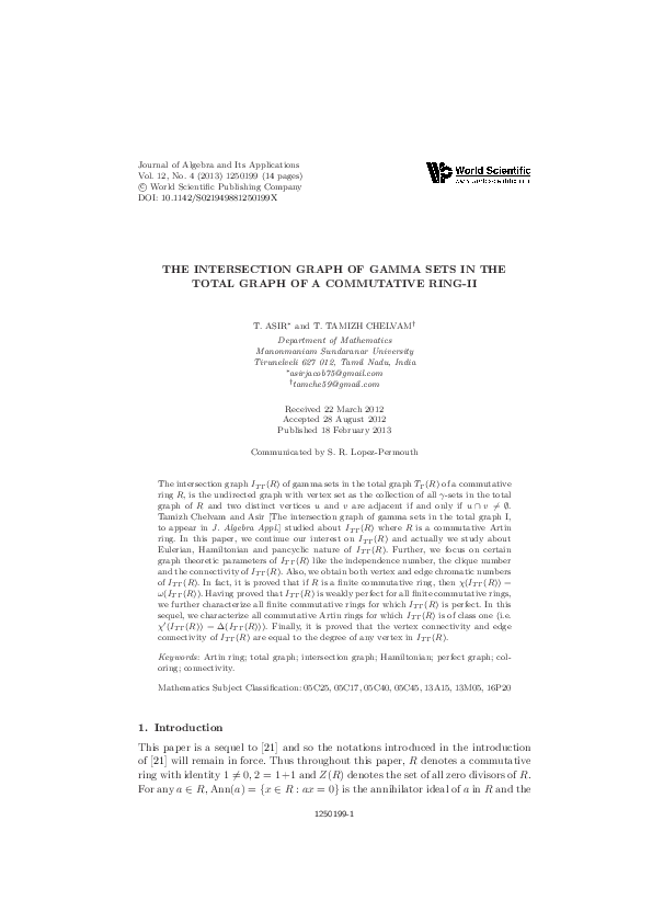 Pdf On The Intersection Graph Of Gamma Sets In The Total Graph Of A